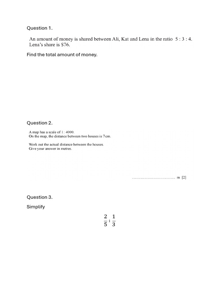 Ratio Exam Question - With Answers | PDF