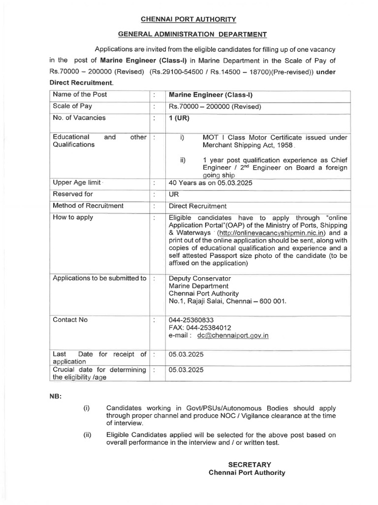 Notification Application Form For Marine Engineer | PDF