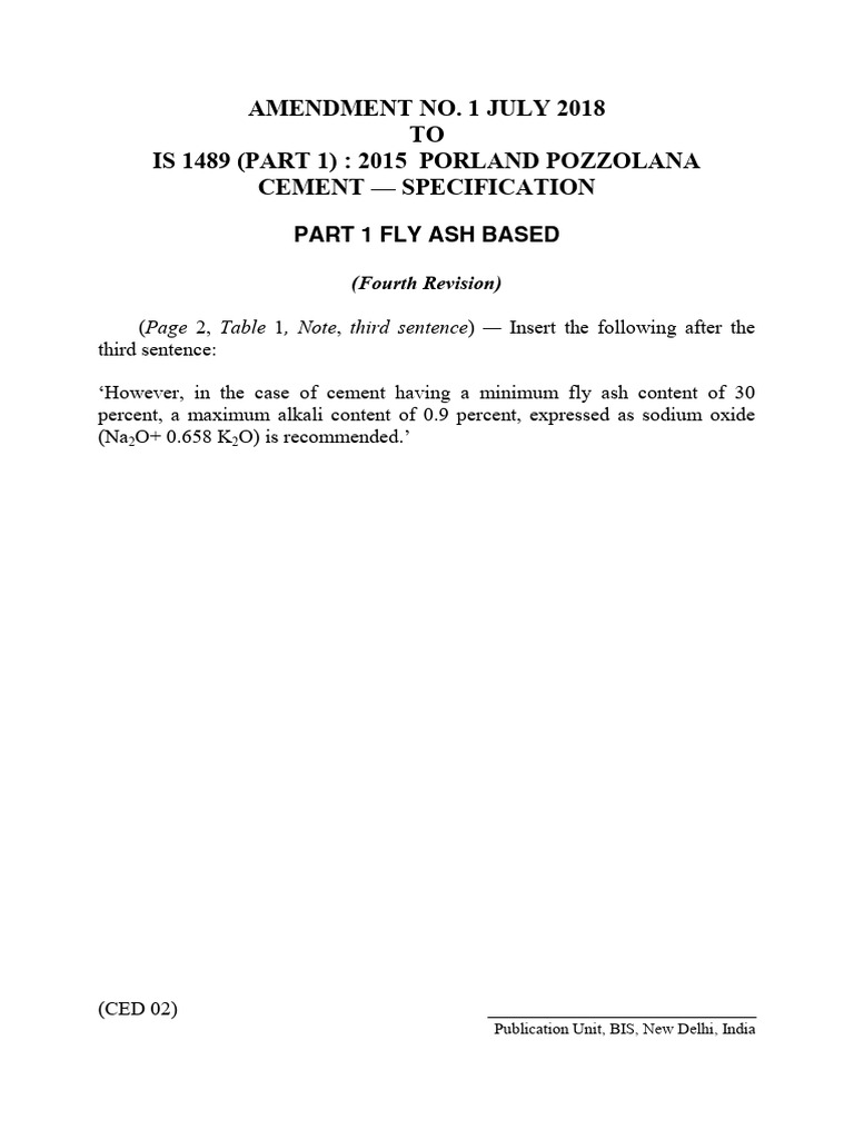 Amendment to IS 1489 Part 1: 2018 | PDF