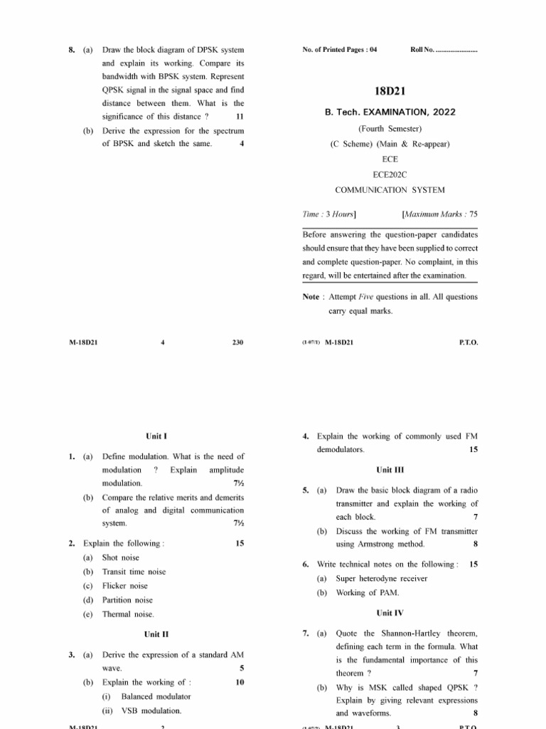 Electronics and Communication Engineering Btech question paper | PDF