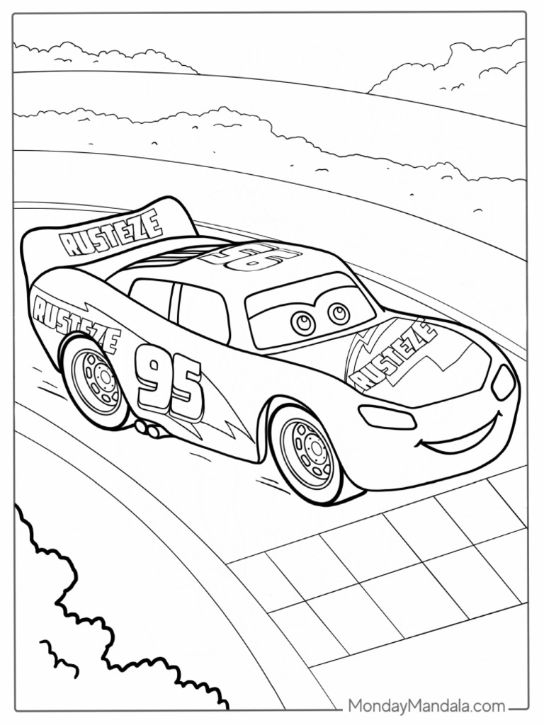 Lightning McQueen Car Racing On Track To Color | PDF