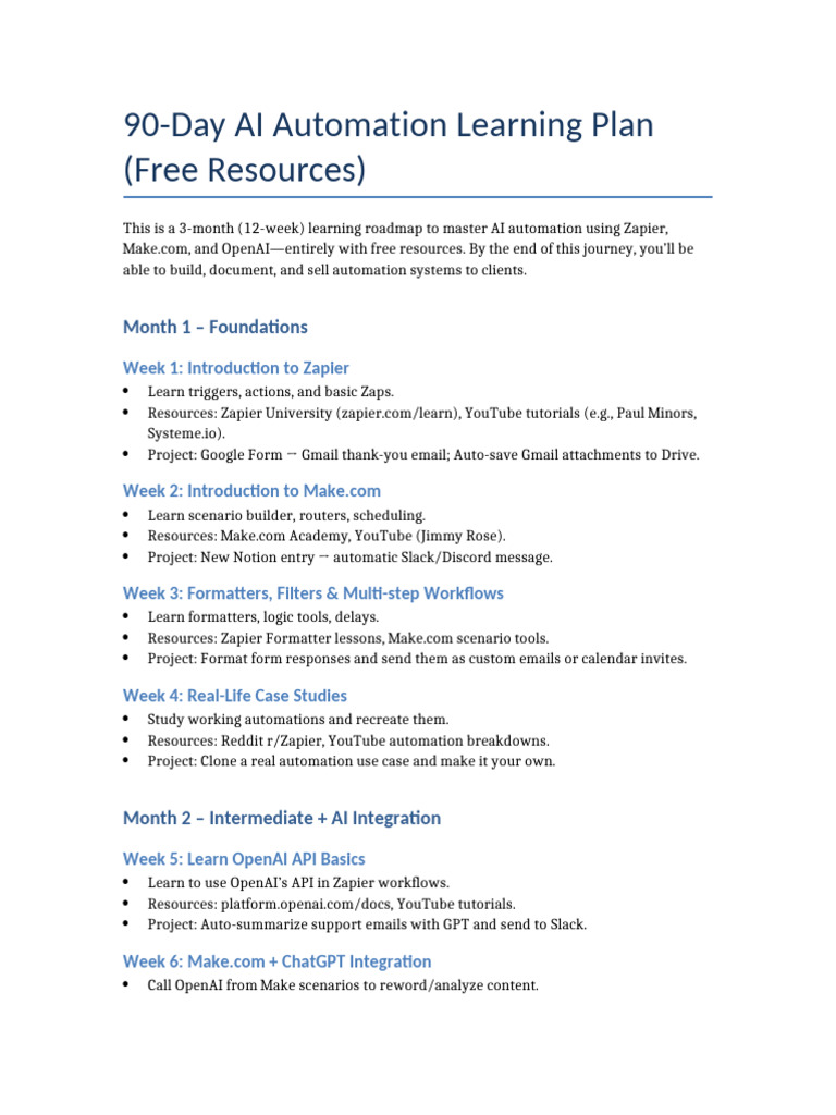 90-Day AI Automation Learning Plan | PDF | Information Technology ...