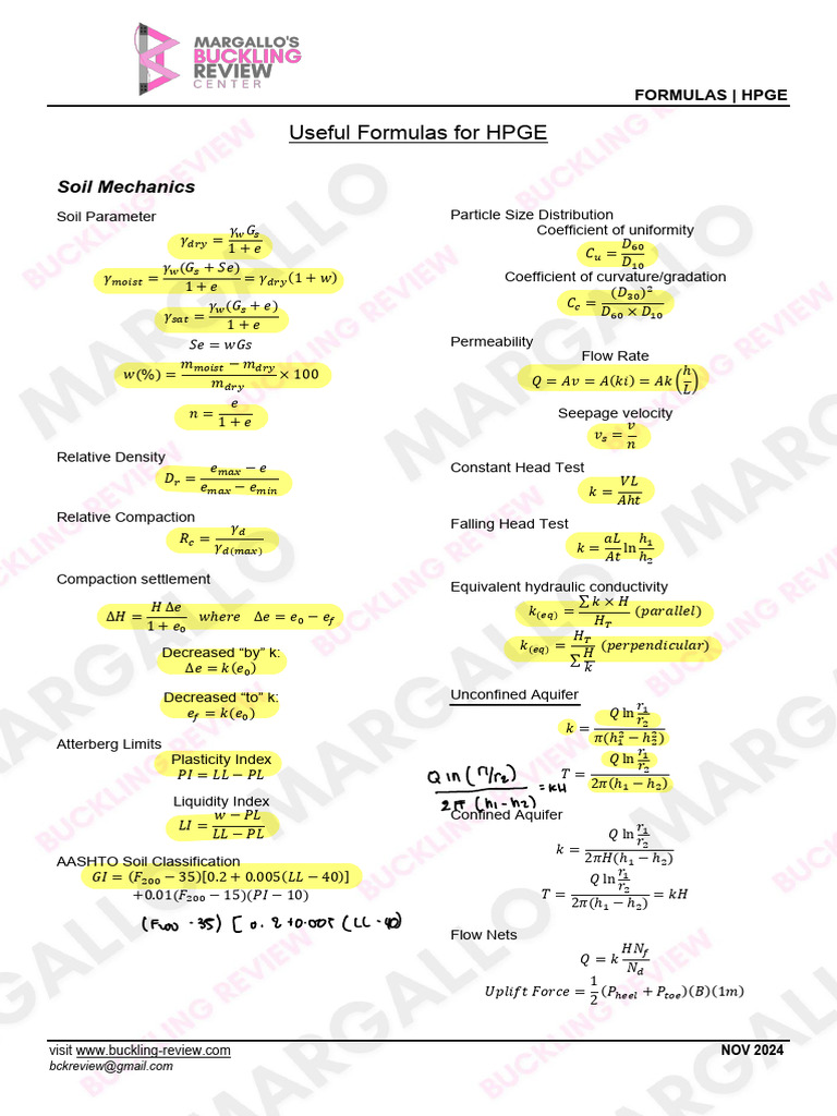 Soil Mech and Geotech Formula | PDF | Soil Mechanics | Applied And Interdisciplinary Physics
