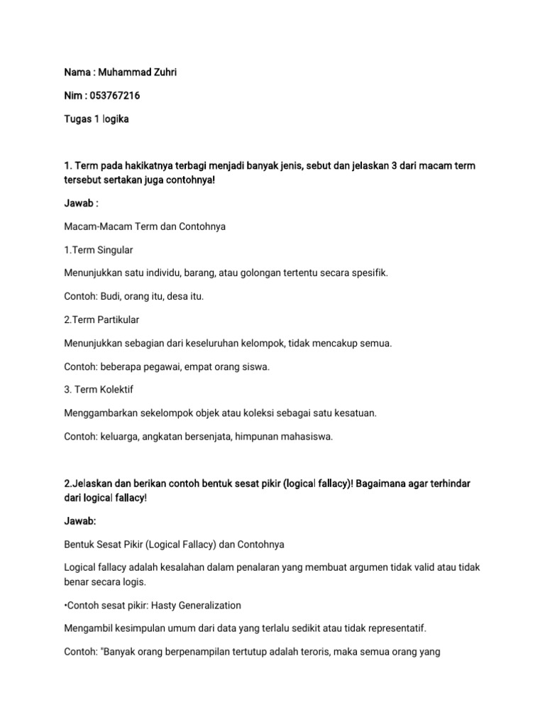 Tugas 1 Logika | PDF