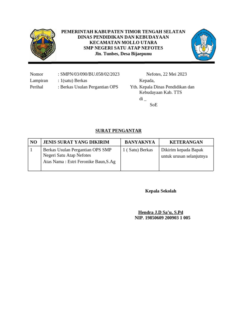 Surat Pengantar K Esi | PDF