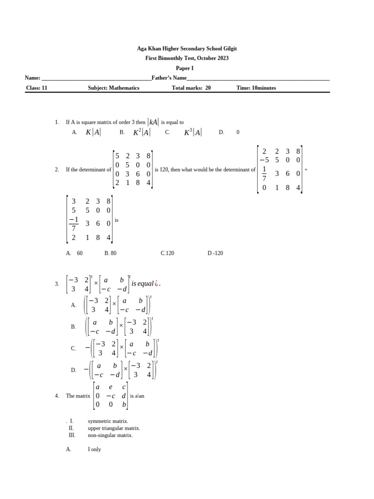 Mathematics Question Paper For Grade 11 AKUEB | PDF | Mathematics ...