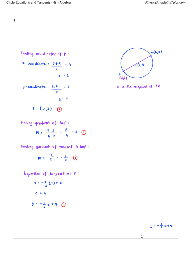 Circle Equations and Tangents (H) MA | PDF
