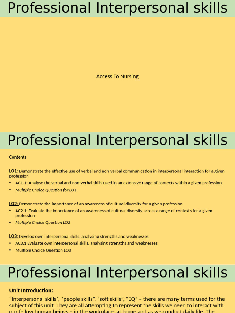 Professional Interpersonal Skills | PDF | Nonverbal Communication | Communication