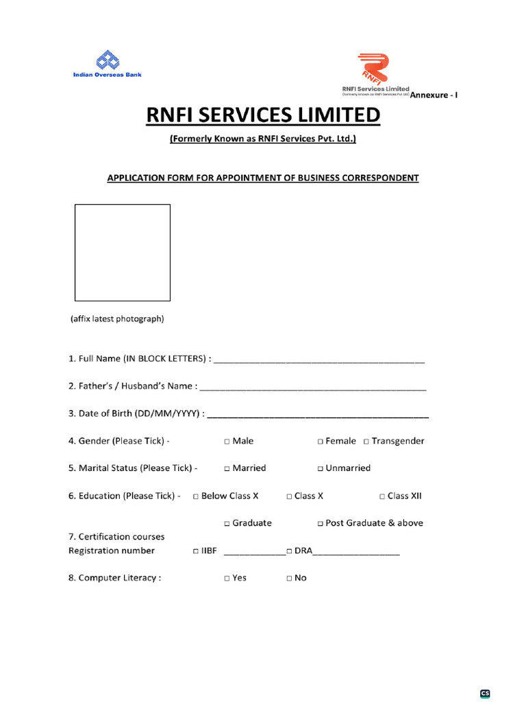 IOB - Agent Joining Form | PDF