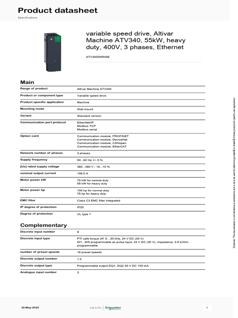 Schneider Electric_Altivar-Machine-ATV340_ATV340D55N4E | PDF | Electric ...