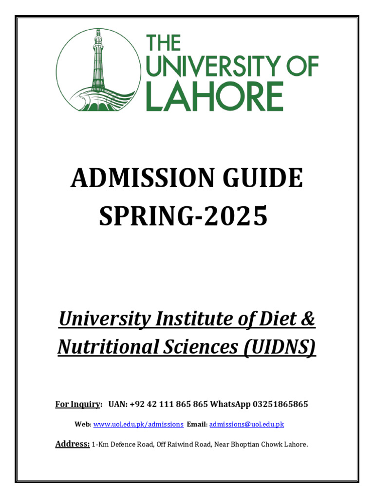 University-Institute-of-Diet-Nutritional-Sciences-Spring-2025 | PDF