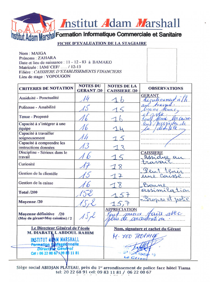 Fiche D'evaluation | PDF