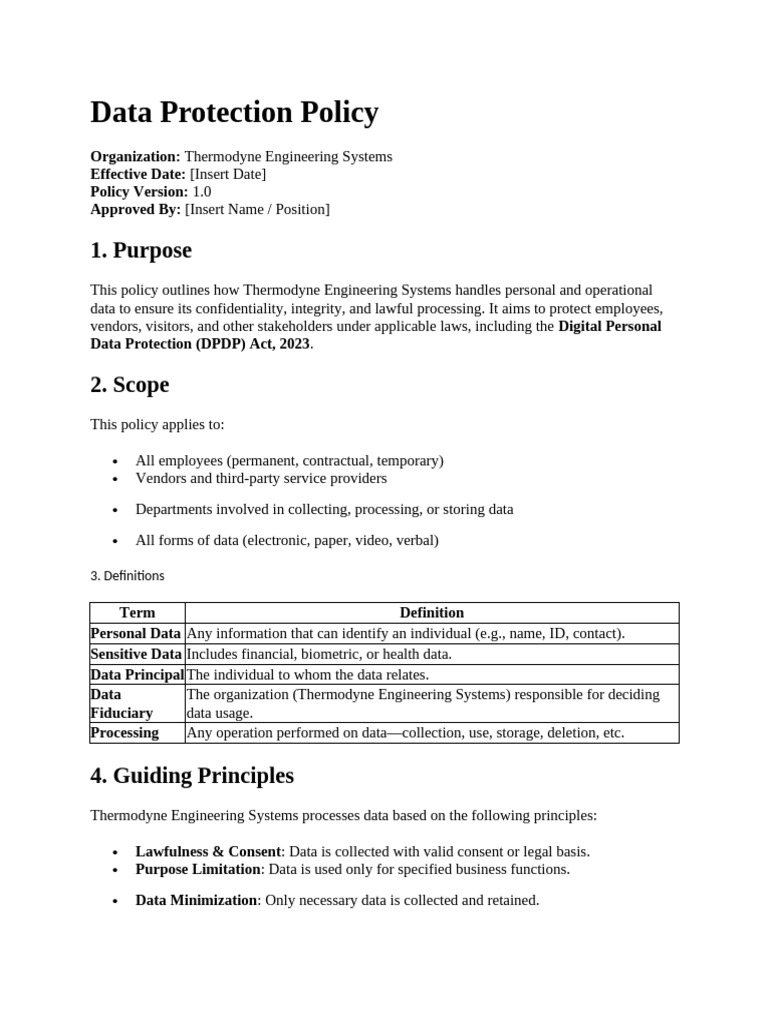 Data Protection Policy | PDF | Data Management | Information Technology ...