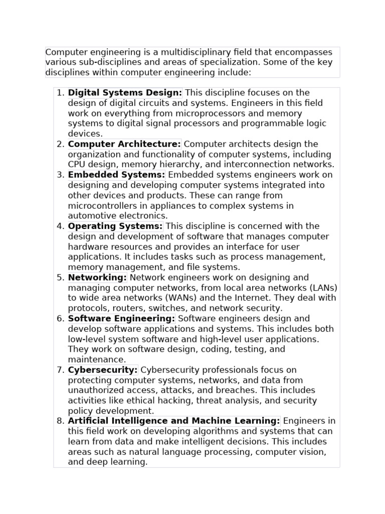 Computer Engineering Disciplines | PDF | Computer Network | Embedded System