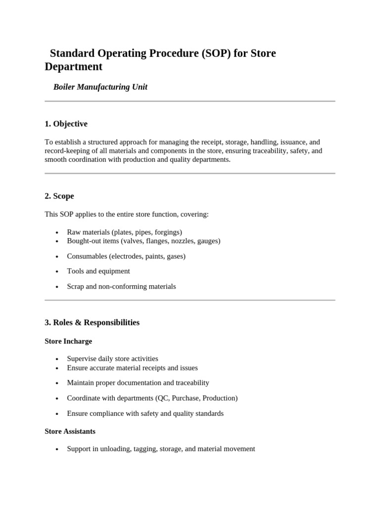 Store SOP for Manufacturing Operations | PDF | Pipe (Fluid Conveyance ...