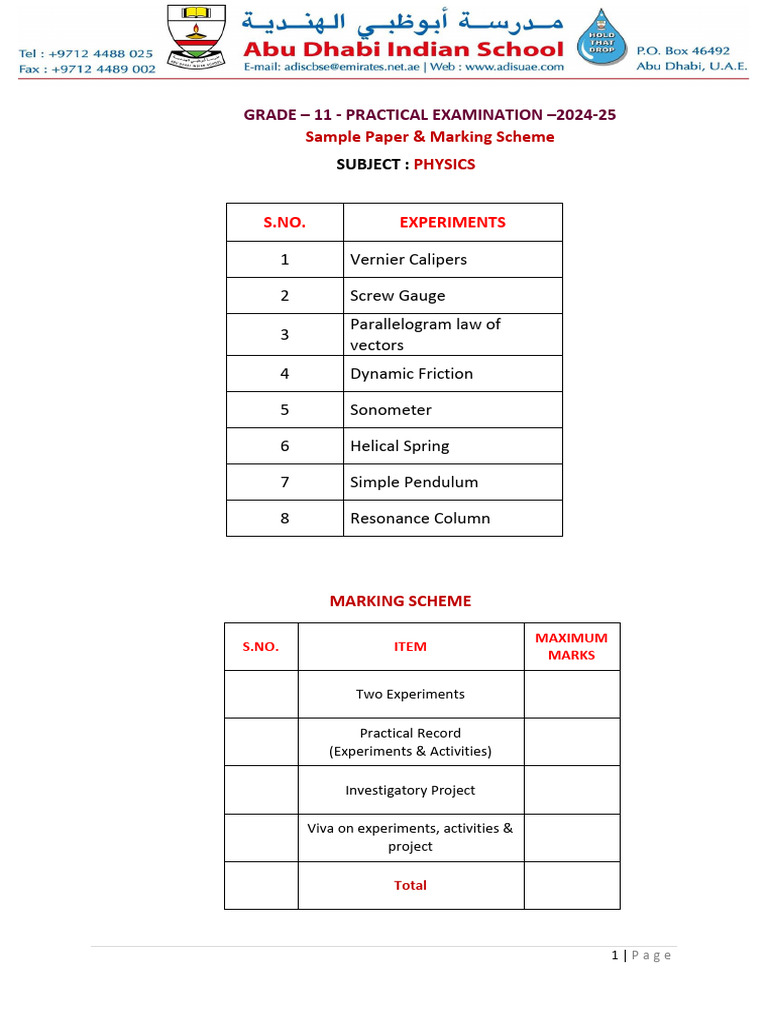 Practical Exam Sample Paper - Grade - 11 - 2024-25 | PDF | Force | Friction