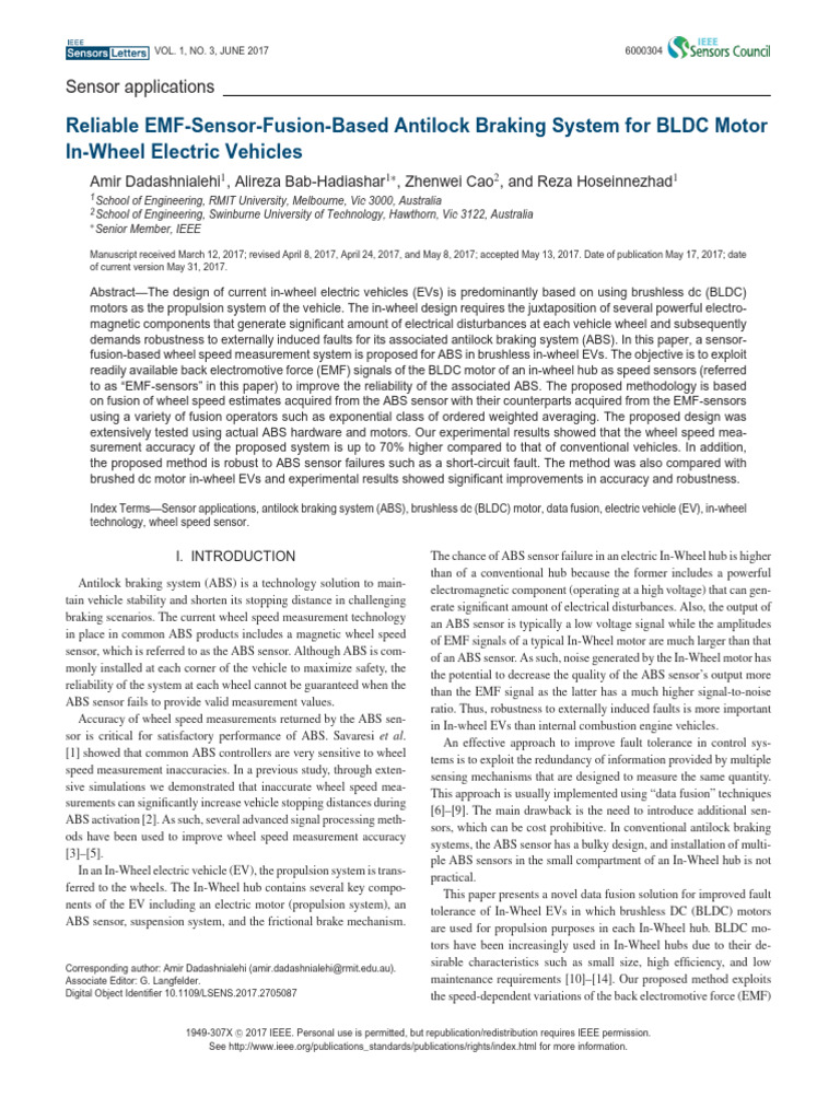 Reliable EMF-Sensor-Fusion-Based Antilock Braking System For BLDC Motor ...