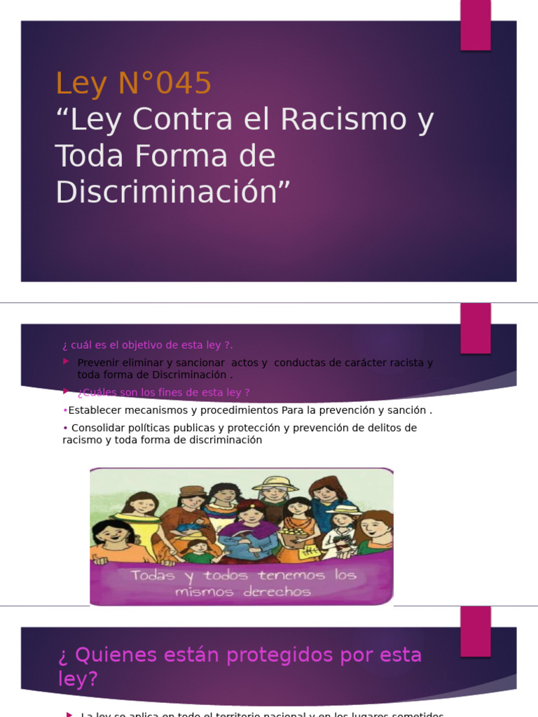 Ley N°045 | PDF | Racismo | Discriminación y relaciones raciales