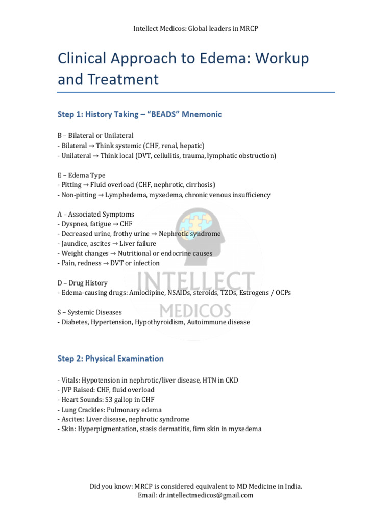 Edema Workup and Treatment | PDF | Edema | Heart Failure