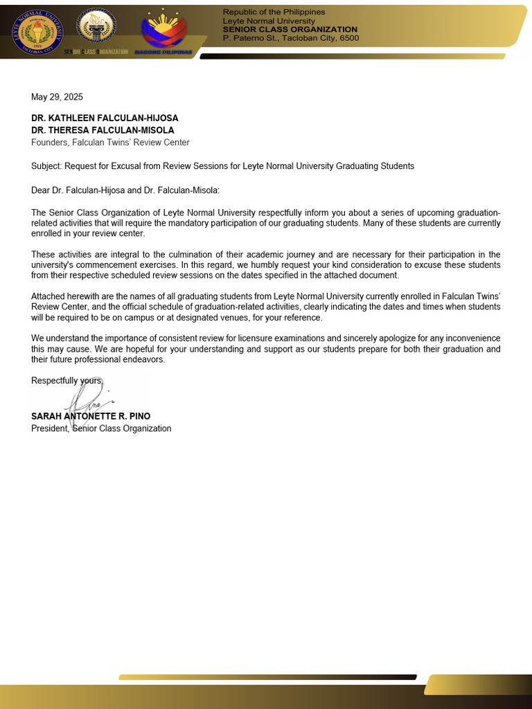 Edited FTRC Excuse Letter | PDF