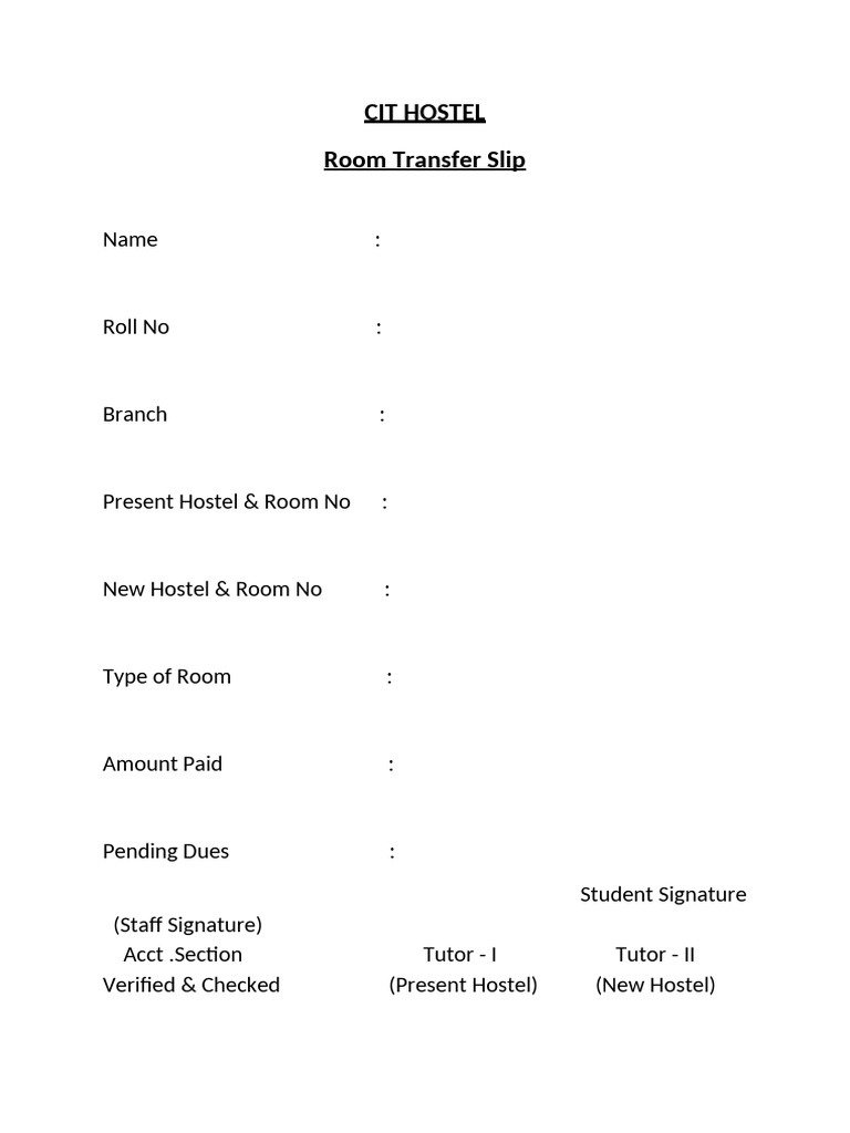 Room Transfer Slip | PDF