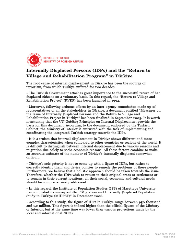 Internally Displaced Persons (IDPs) and The "Return To Village and ...