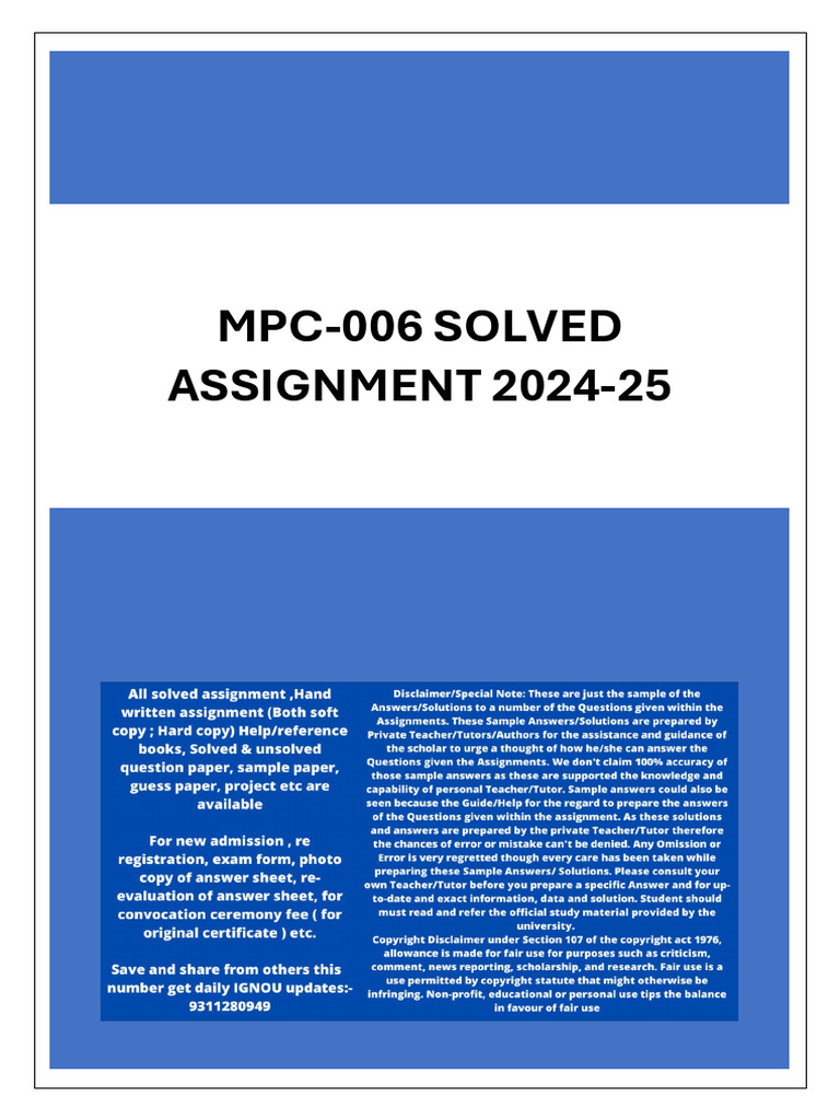 MPC 006 2024-25 for ssc and all educational needs | PDF | Statistics | Level Of Measurement