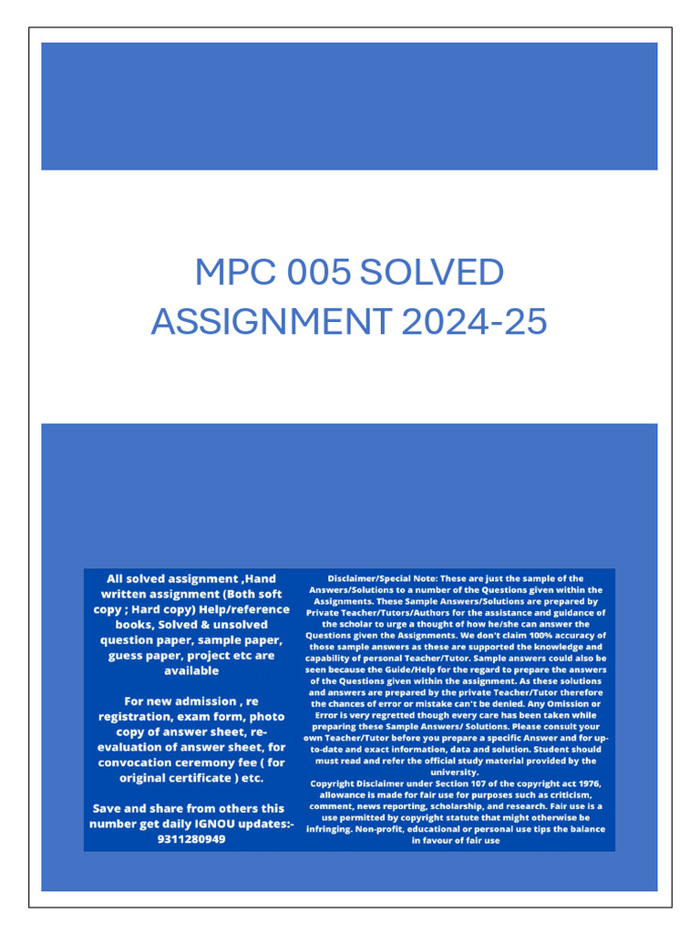 MPC 005 2024-25 For SSC and All Educational Needs | PDF | Sampling (Statistics) | Methodology