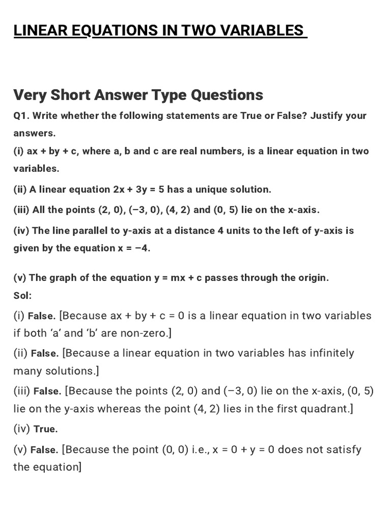 Linear Equations in 2 Variable | PDF | Cartesian Coordinate System ...