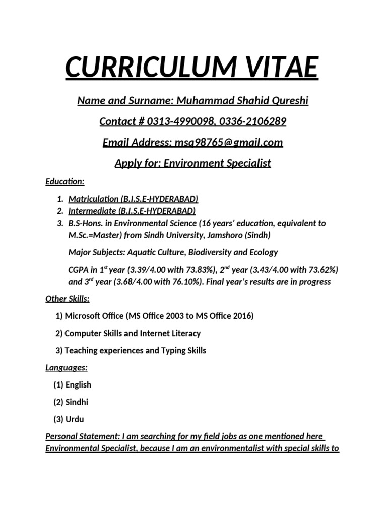 Curriculum Vitae (B.S) | PDF