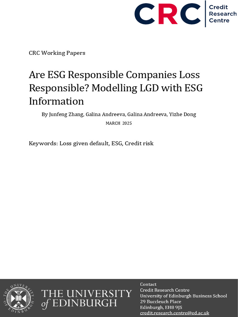 Are ESG Responsible Companies Loss Responsible Modelling LGD With ESG ...