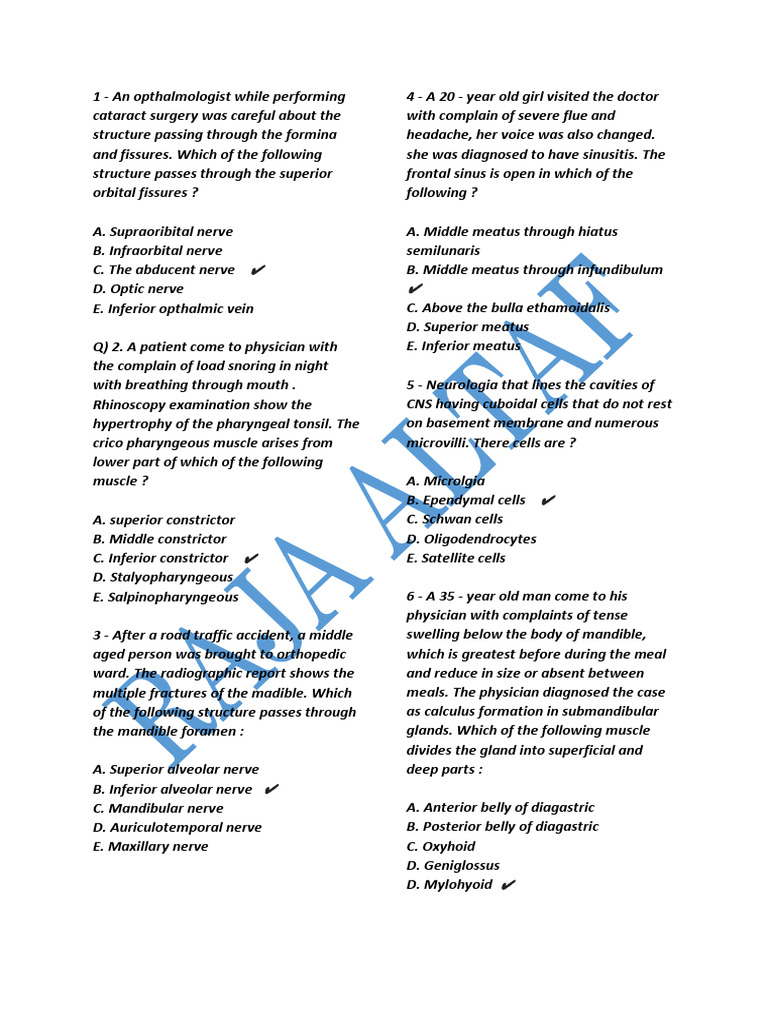 200 Solved BCQS Anatomy 4TH Semester MBBS Lumhs | PDF | Common Carotid Artery | Ear
