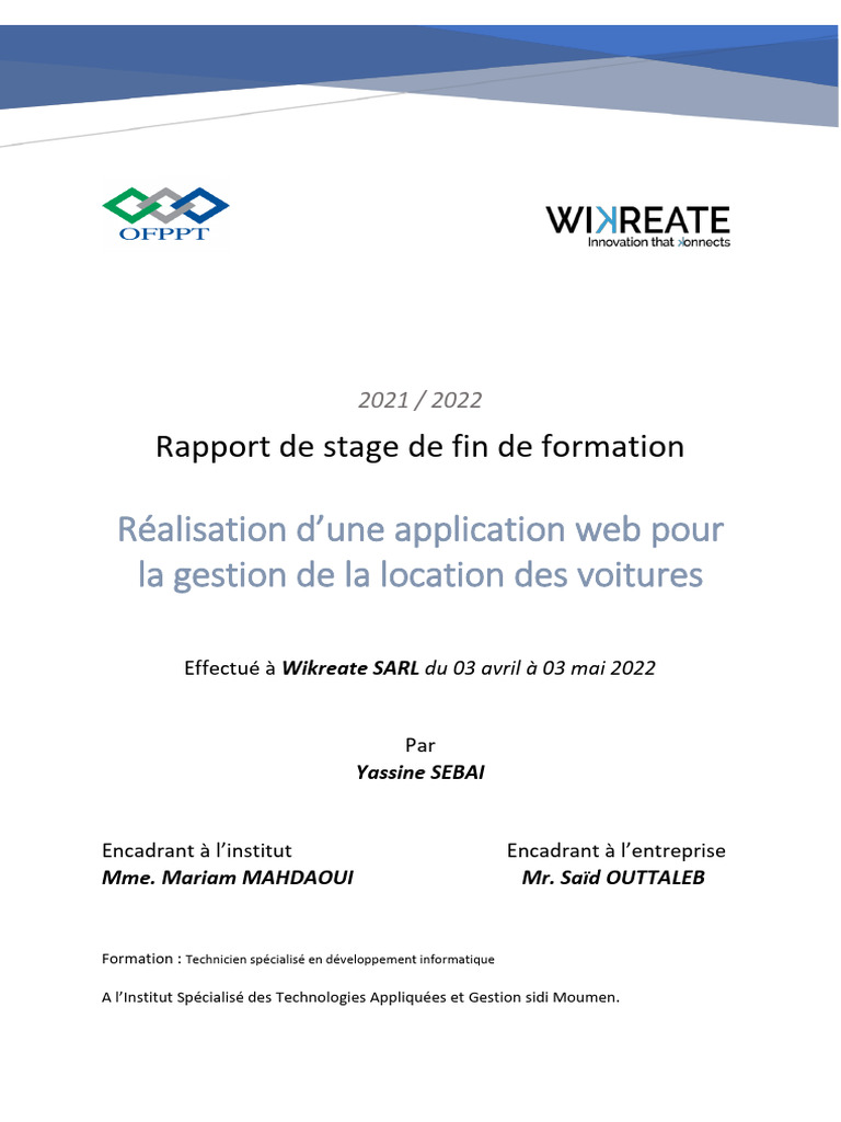 Réalisation D'une Application Web Pour La Gestion de La Location Des Voitures | PDF | Html ...