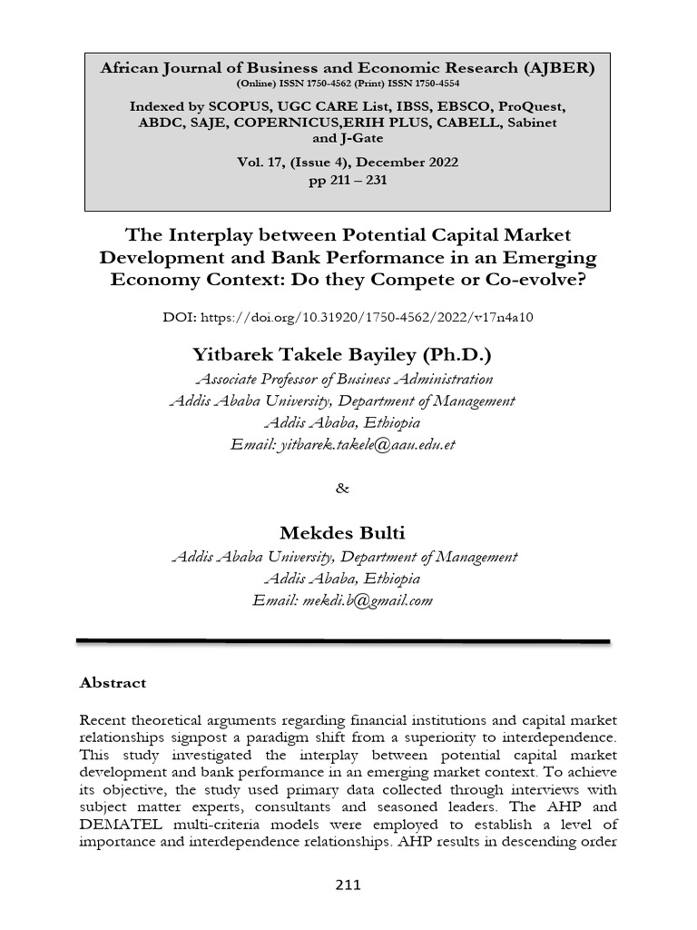 The Interplay Between Potential Capital Market Development and Bank ...