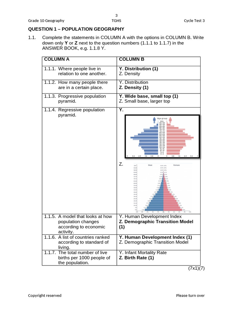 Grade 10 Geography Population Test Marking Guideline | PDF | Human ...