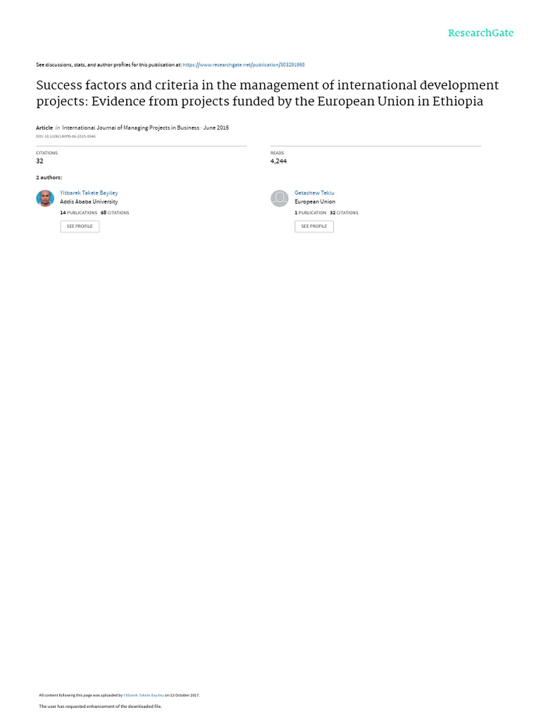 Success Factors and Criteria in The Management of International Development Projects: Evidence ...
