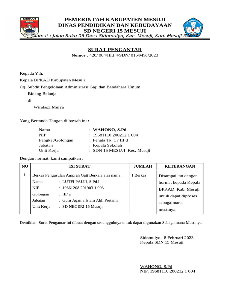 Surat Pengantar Amprah Gaji | PDF