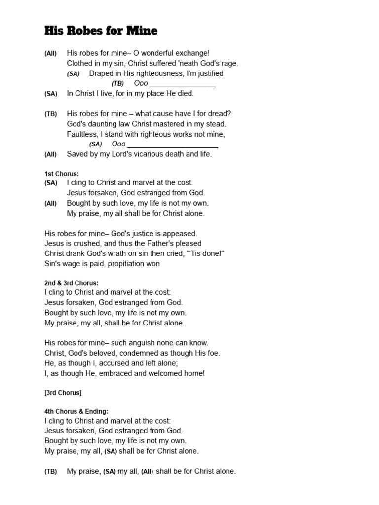 His Robes For Mine - LYRICS | PDF