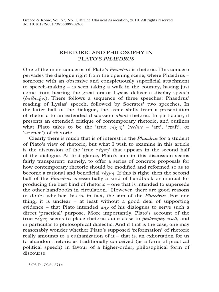 GreeceRome PhaedrusPlato | PDF | Rhetoric | Plato