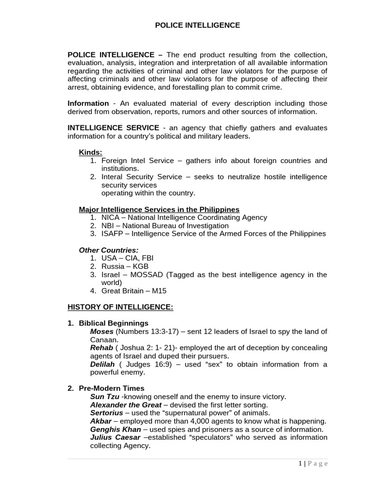 Police Intelligence Review Notes | PDF | Cipher | Counterintelligence
