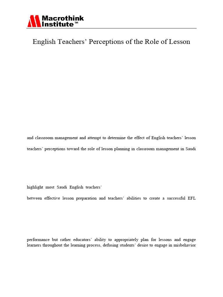 English Teachers Perceptions of The Role of Lesso | PDF | Lesson Plan ...