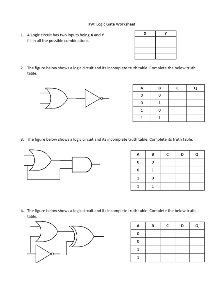Logic Gate Worksheet and Truth Tables | PDF | Logic Gate | Logic