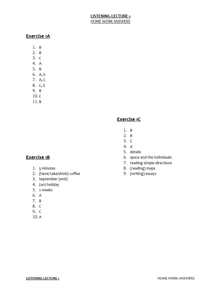 Listening Lecture 1 Homework Answers | PDF