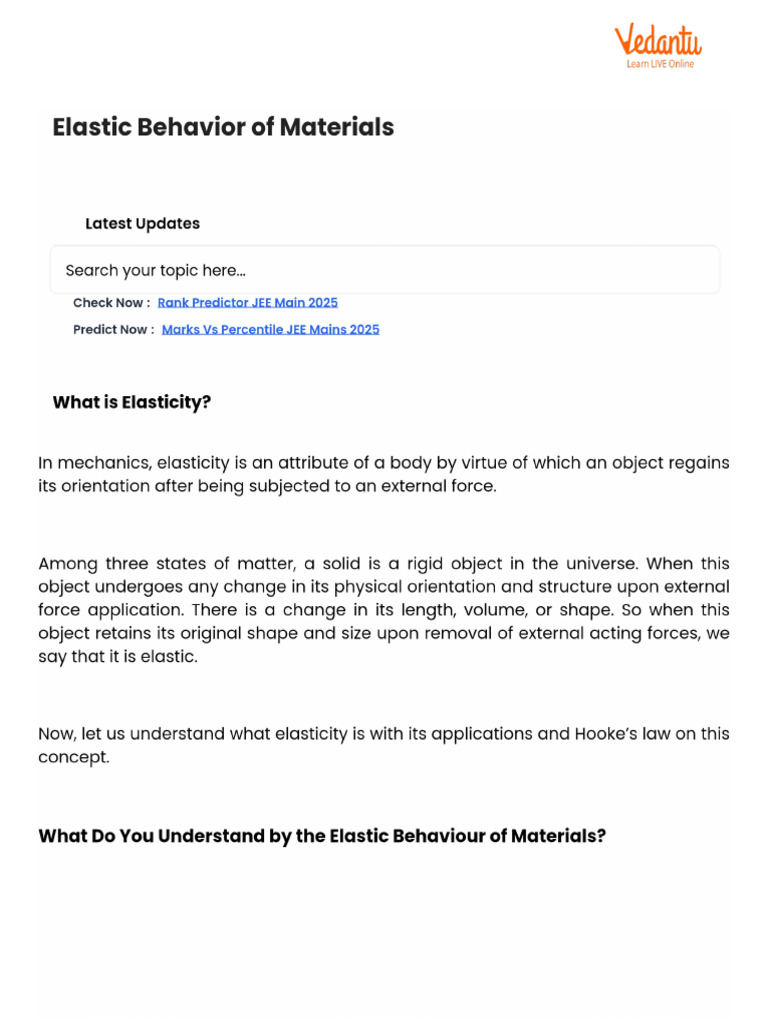Elastic Behavior of Materials | PDF