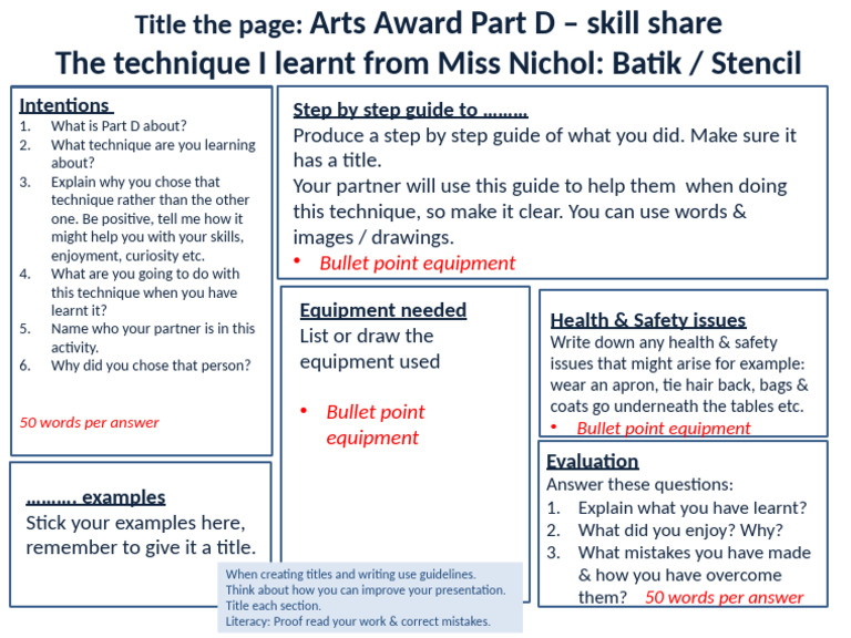Arts Award Part D Skill Share. the Technique I Learnt From Miss Nichol ...