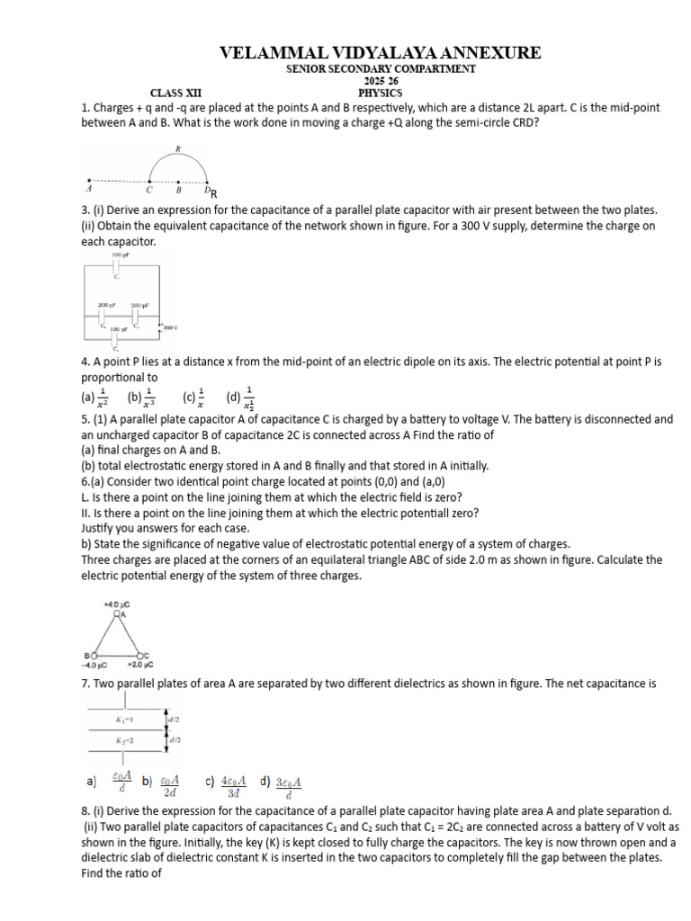 Class XII Physics Compartment Exam Guide | PDF | Capacitance | Capacitor