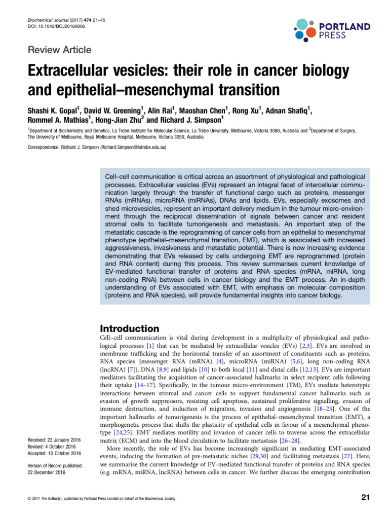 Extracellular vesicles: their role in cancer biology and epithelial ...
