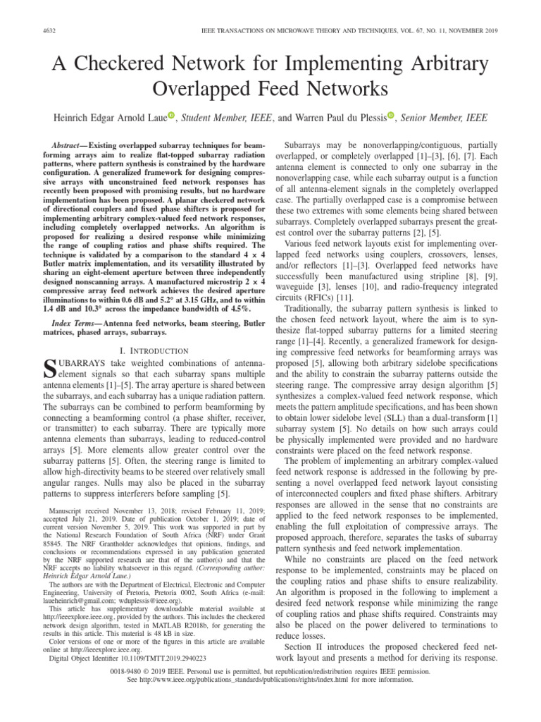 A Checkered Network For Implementing Arbitrary Overlapped Feed Networks ...