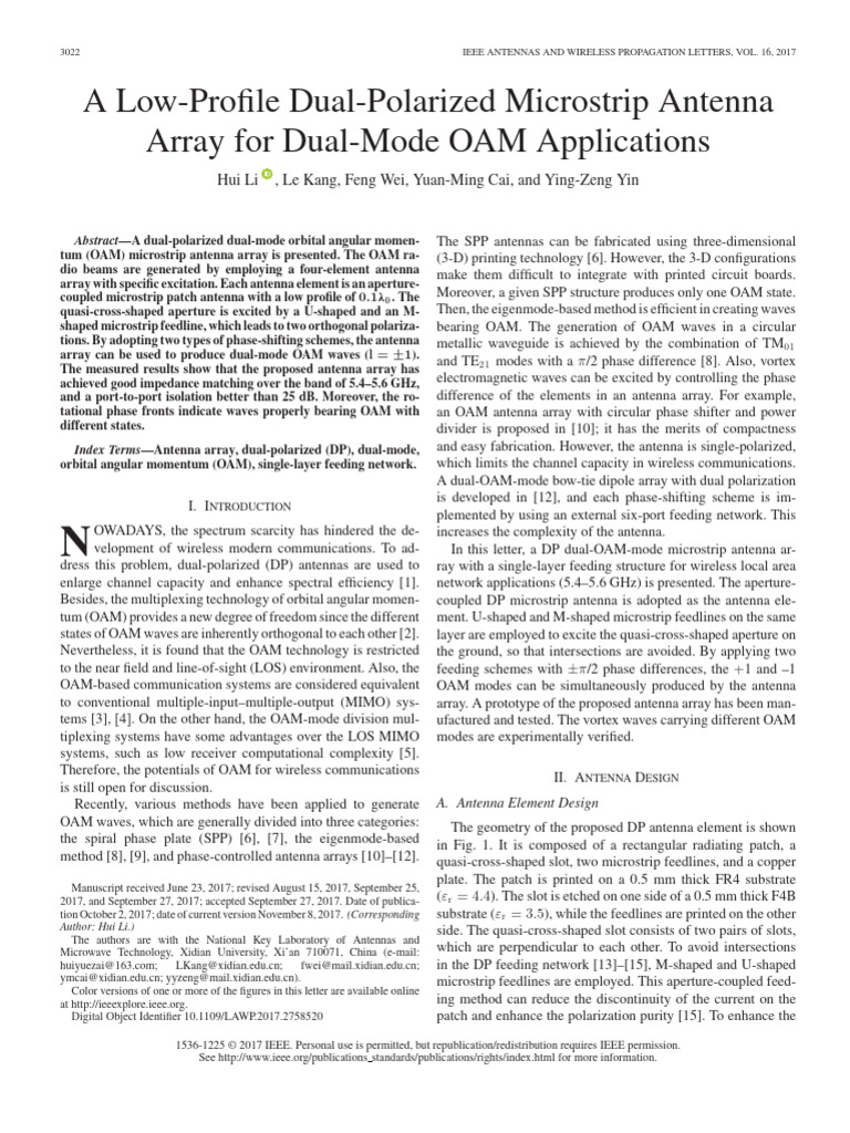 A Low-Profile Dual-Polarized Microstrip Antenna Array For Dual-Mode OAM Applications | PDF ...