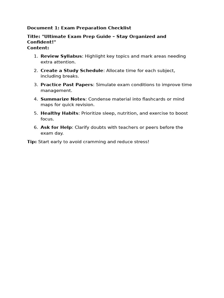 Exam Preparation Checklist Guide | PDF